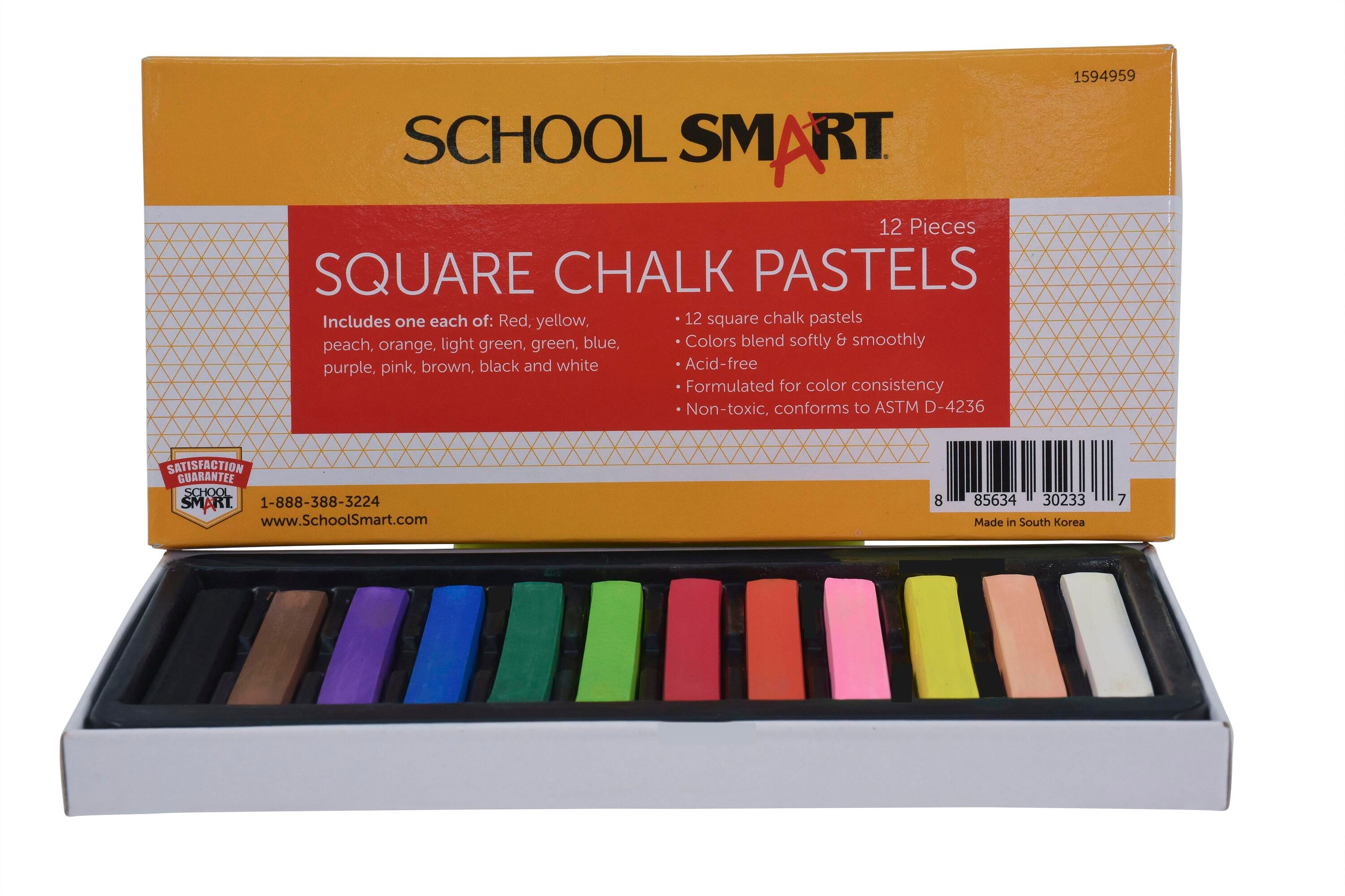 School Smart Square Chalk Pastels Assorted Colors Set of 12